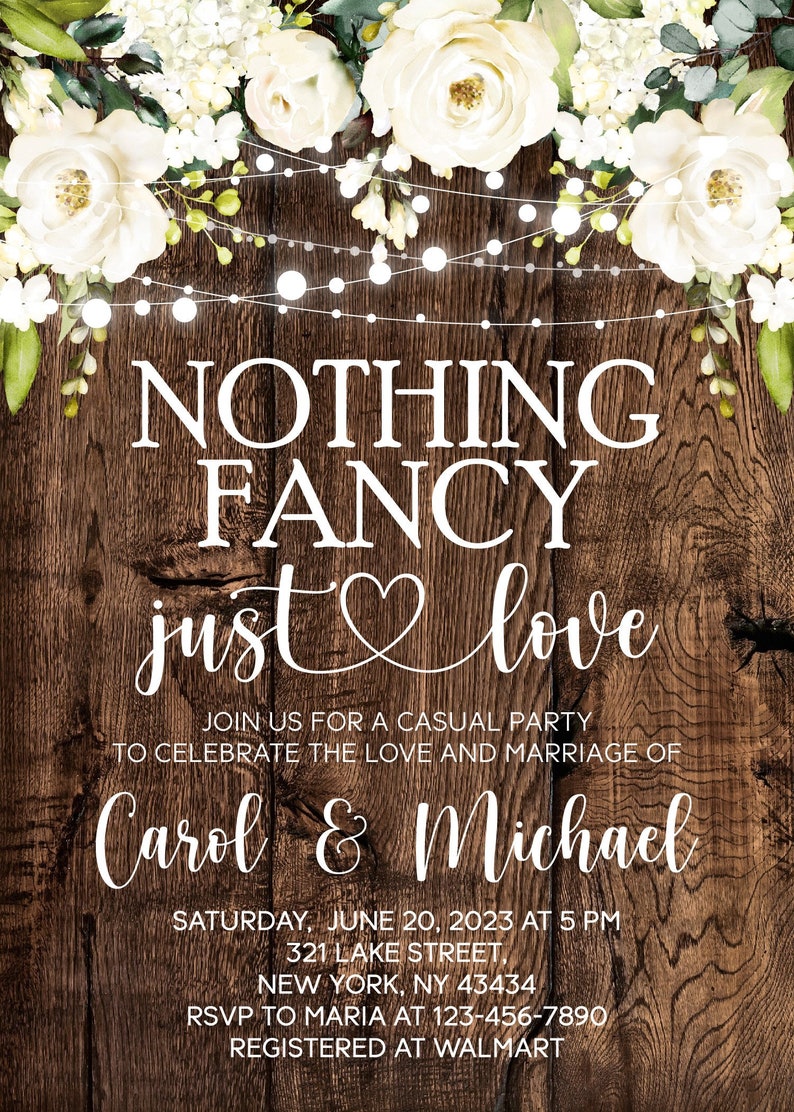 Editable Rustic Nothing Fancy Just Love Invitation Template Etsy