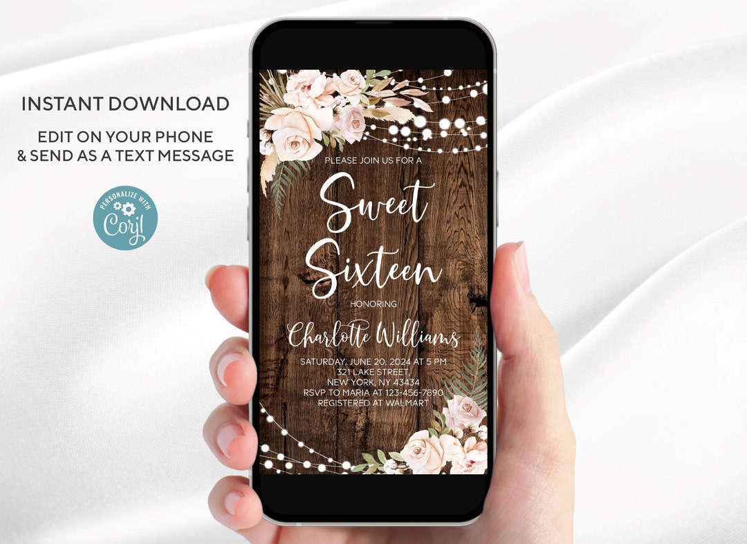 Editable Sweet Sixteen Birthday Invitation Template | Digital Template ...