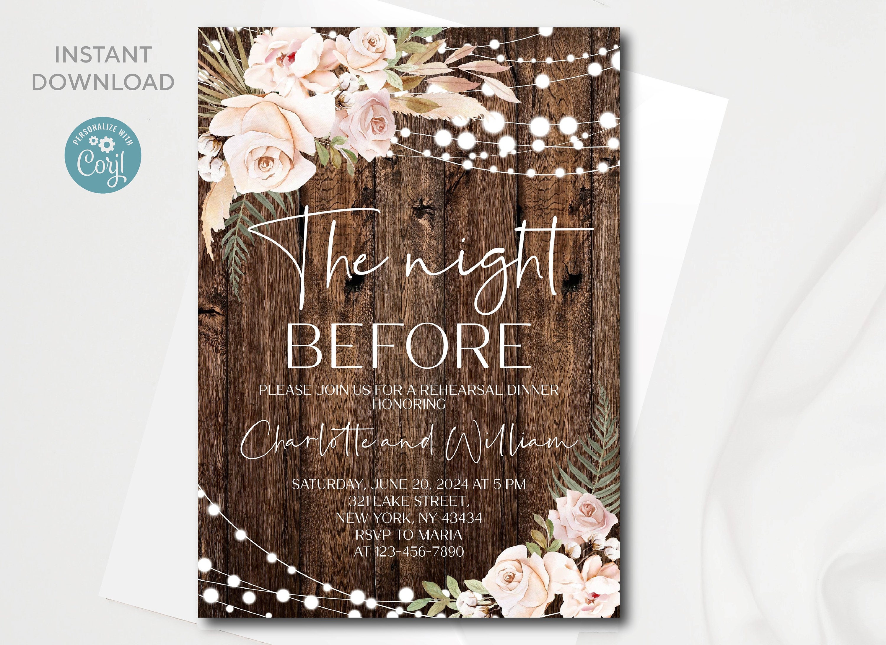 Editable the Night Before Rehearsal Dinner Invitation Rustic - Etsy