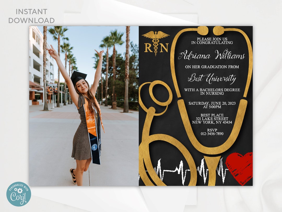 Nursing Graduation Invitation Template With Photo, Online Editable ...