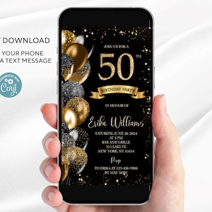 Editable Electronic 50th Birthday Invitation Template | Black Gold ...