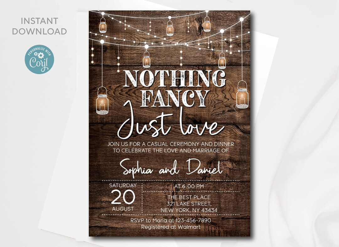 Editable Rustic Nothing Fancy Just Love Invitation Template | Rustic ...