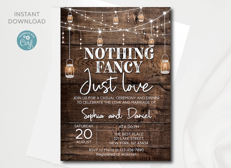 Editable Rustic Nothing Fancy Just Love Invitation Template - Etsy