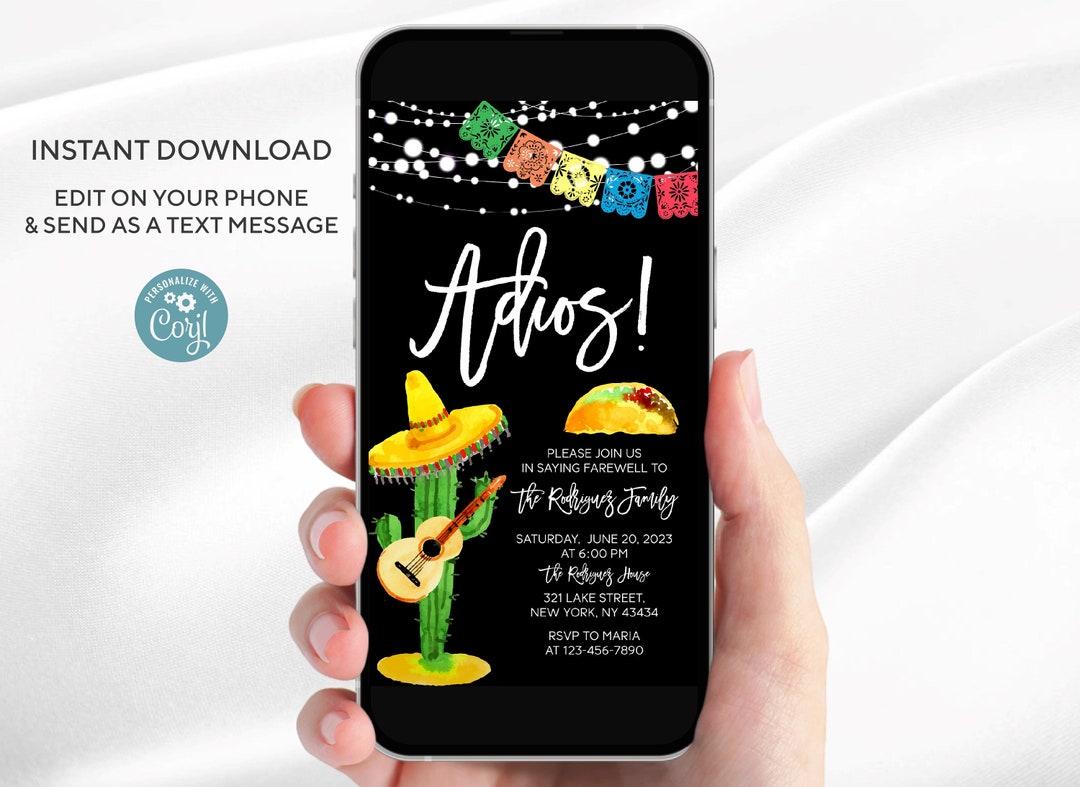 Mexican Farewell Party Invitation Template: Editable Electronic Adios ...
