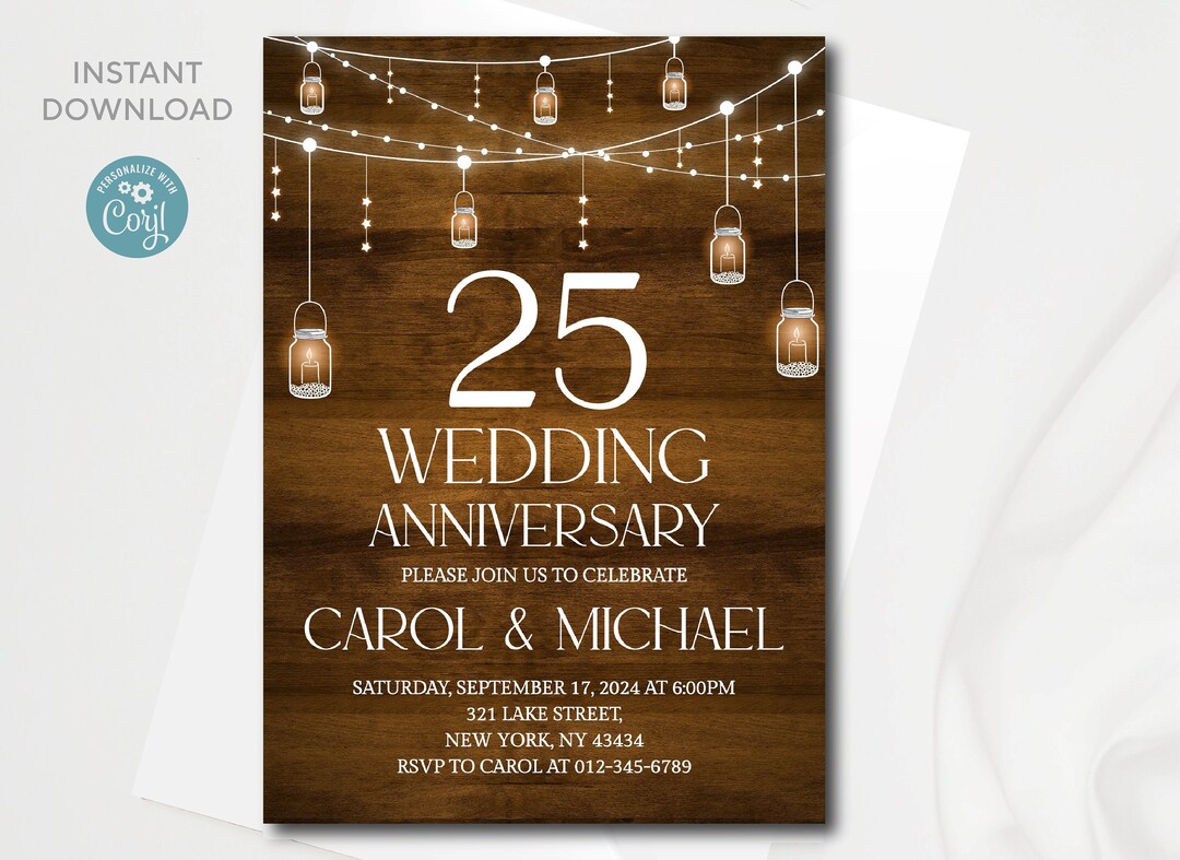 Rustic 25th Anniversary Invitation Template (digital Download) - Etsy