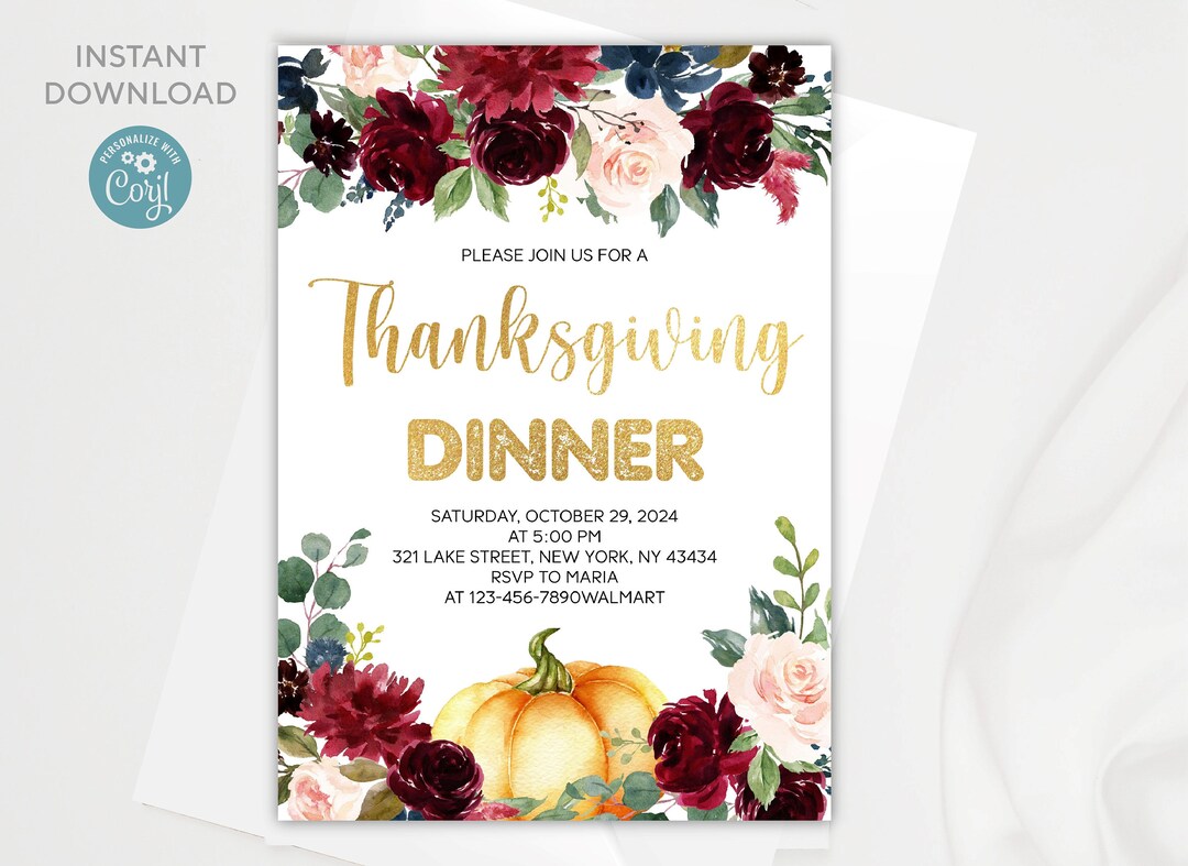 Editable Thanksgiving Dinner Invitation Template Thanksgiving Party ...