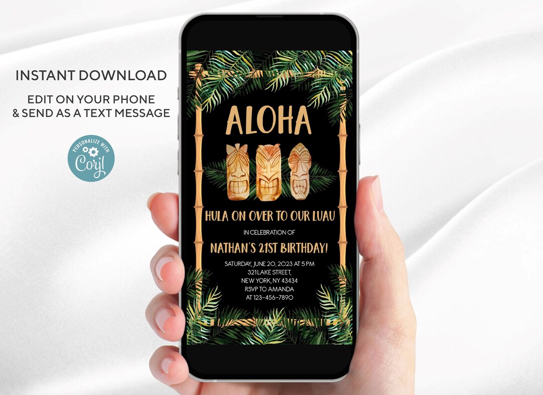 Aloha Luau Birthday Invitation Template: Editable Tiki Design (digital ...