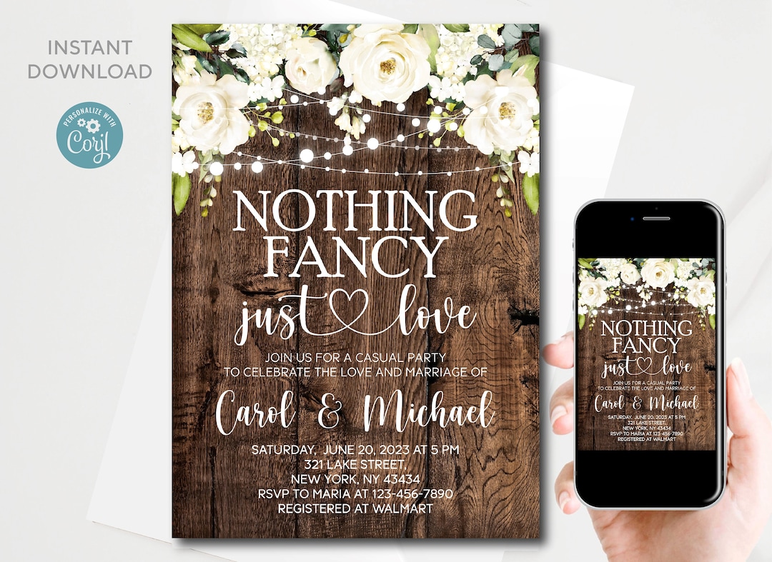 Editable Rustic Nothing Fancy Just Love Invitation Template | Rustic ...