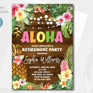 Aloha Retirement Party Invitation Template: Editable Tropical Design ...