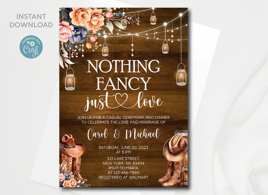 Rustic Western Wedding Invitation Template: Cowboy & Cowgirl (digital ...