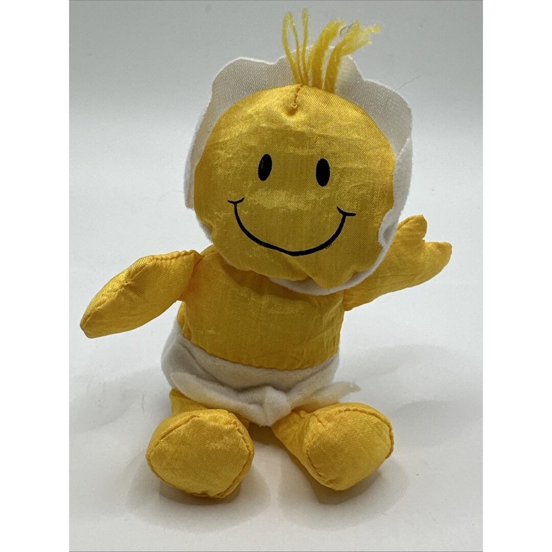 5” Yellow Smiley Face Baby Diaper Bonnet 1997 Cap Toys Inc Nylon Plush ...