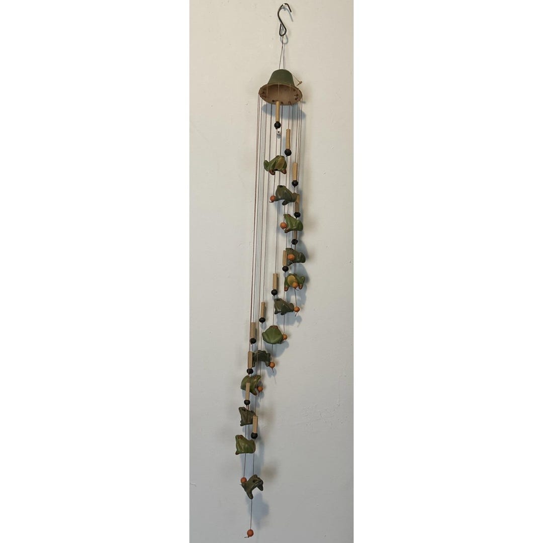 Ceramic Frogs With Pottery Beads Wind Chimes 43” Long Hand Crafted 12 ...