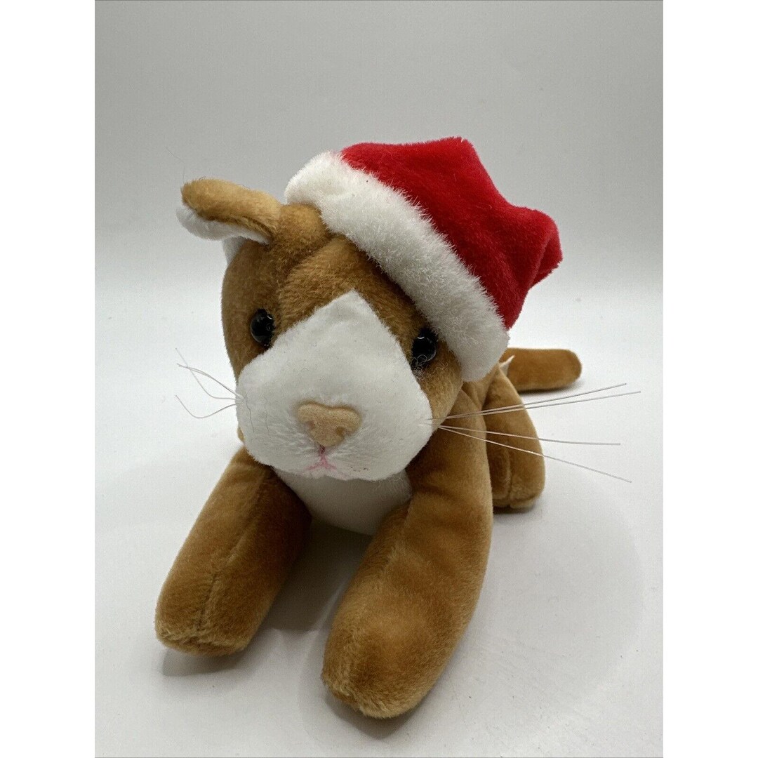 Bestever Holiday Christmas Tan White Cat Plush Santa Hat 6"meows Press ...