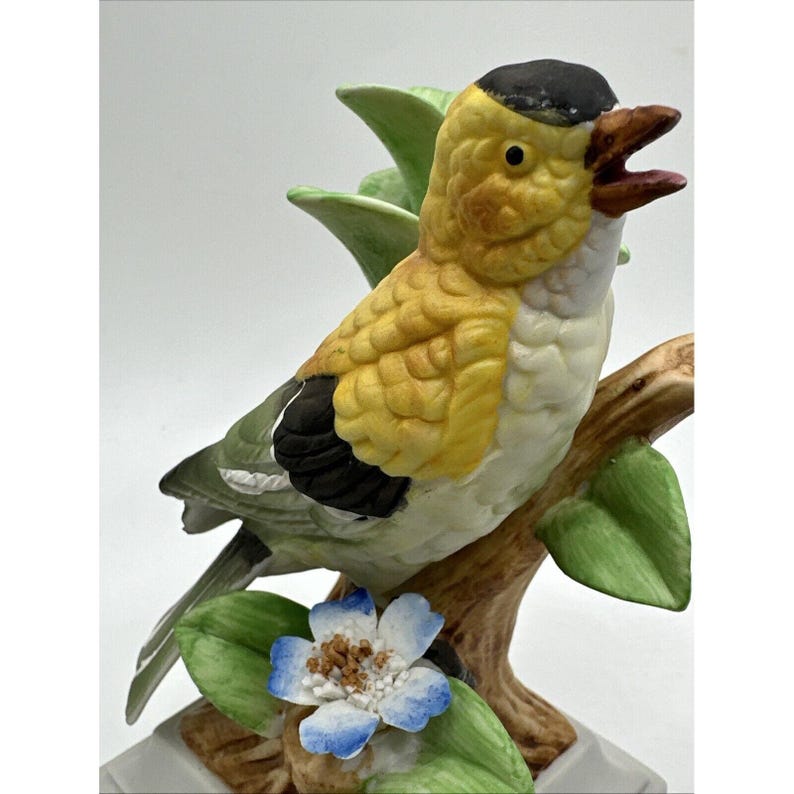 Norleans Porcelain Bisque Bird Figurine Yellow Goldfinch Hand Painted ...