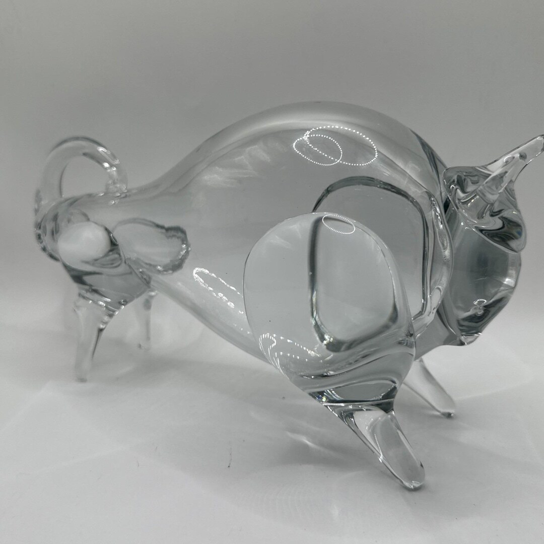 Clear Murano Glass Bull Sculpture, Minimalist Design - Vintage Home ...