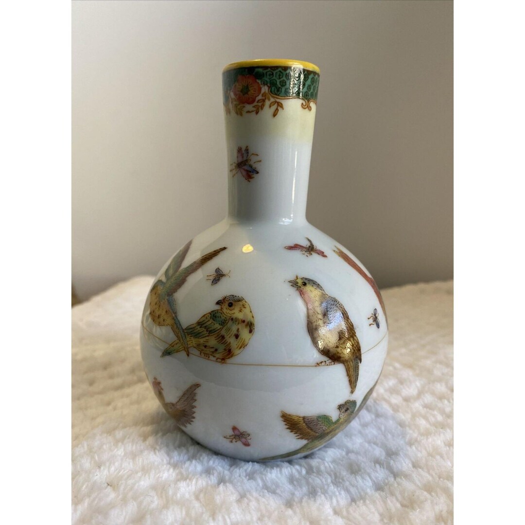Fabienne Jouvin Mark Hand Painted France China Vase Birds Flys ...