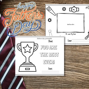 Father's Day Coloring Page Bundle, Tracing Worksheet, Father's Day Card ...