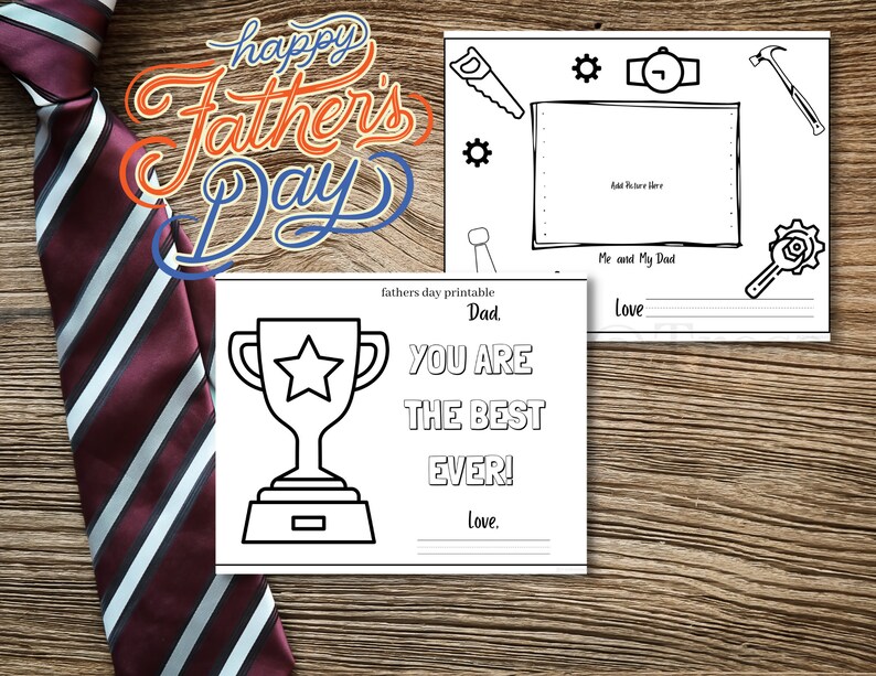 Father's Day Coloring Page Bundle, Tracing Worksheet, Father's Day Card ...