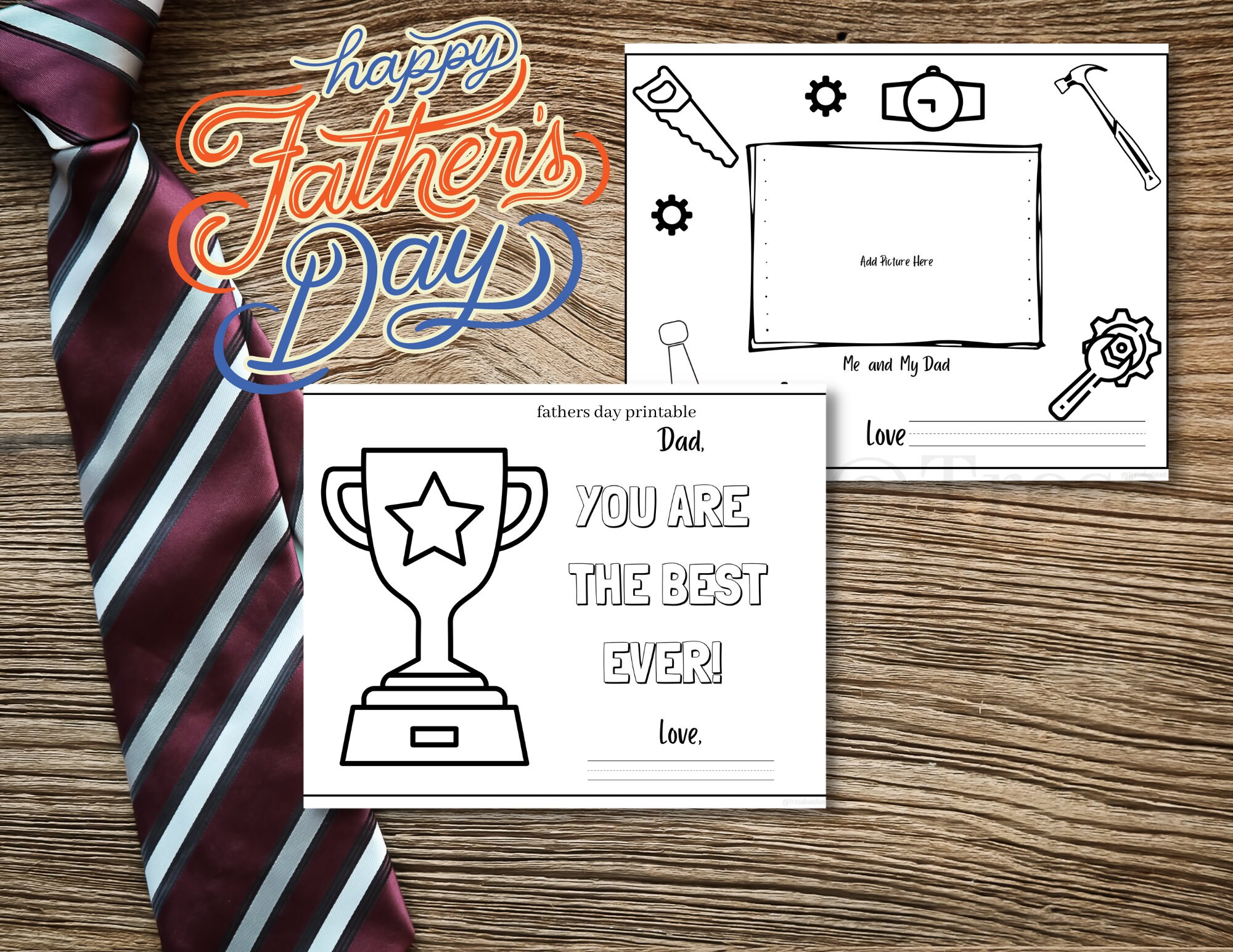 Father's Day Coloring Page Bundle, Tracing Worksheet, Father's Day Card ...