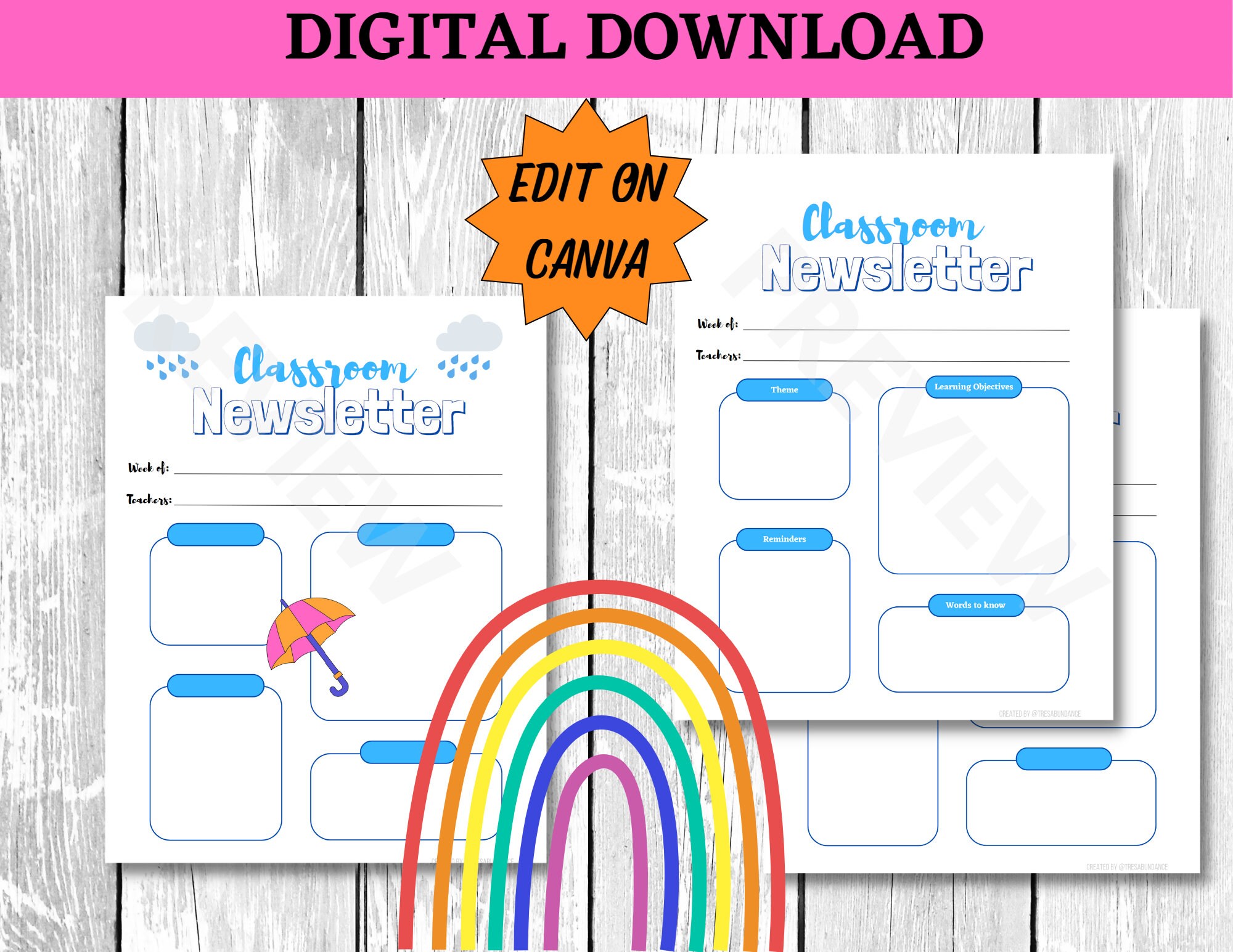 Lesson Plan Template, Newsletter Template, Downloadable Planner, Unique ...