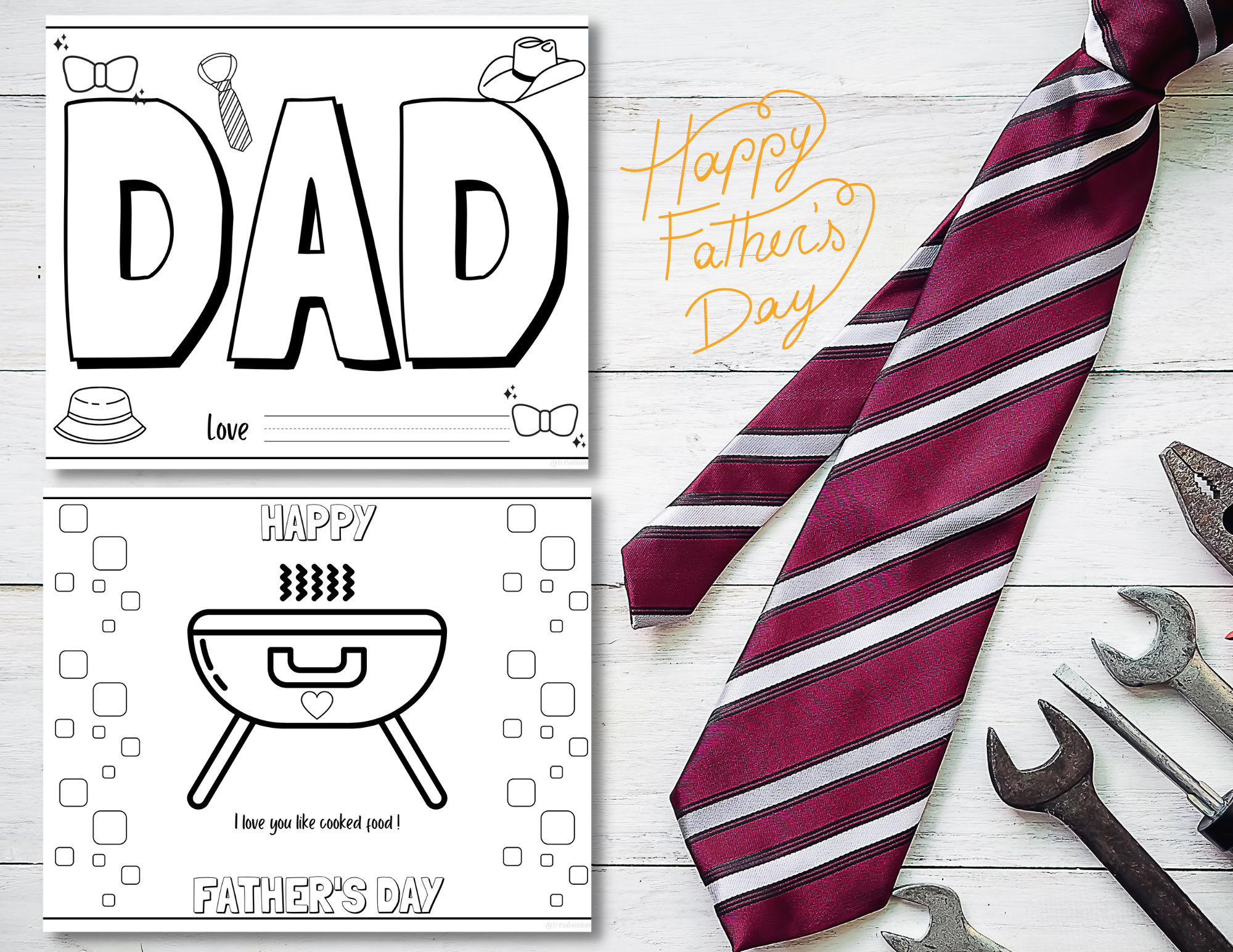 Father's Day Coloring Page Bundle, Tracing Worksheet, Father's Day Card ...
