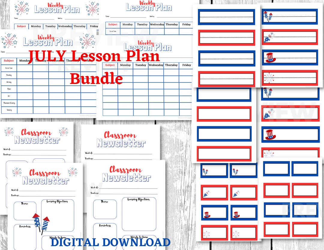 LESSON PLAN TEMPLATE, Newsletter Template, Downloadable Planner, 4th of ...