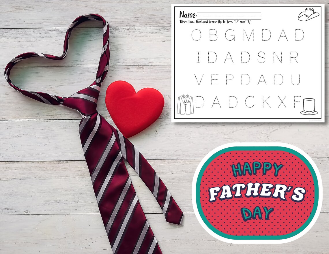 Father's Day Coloring Page Bundle, Tracing Worksheet, Father's Day Card ...