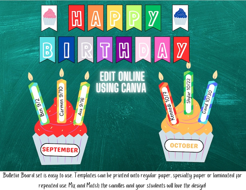 Birthday Bulletin Board Set, Cupcake, Editable Birthday Board, Birthday ...