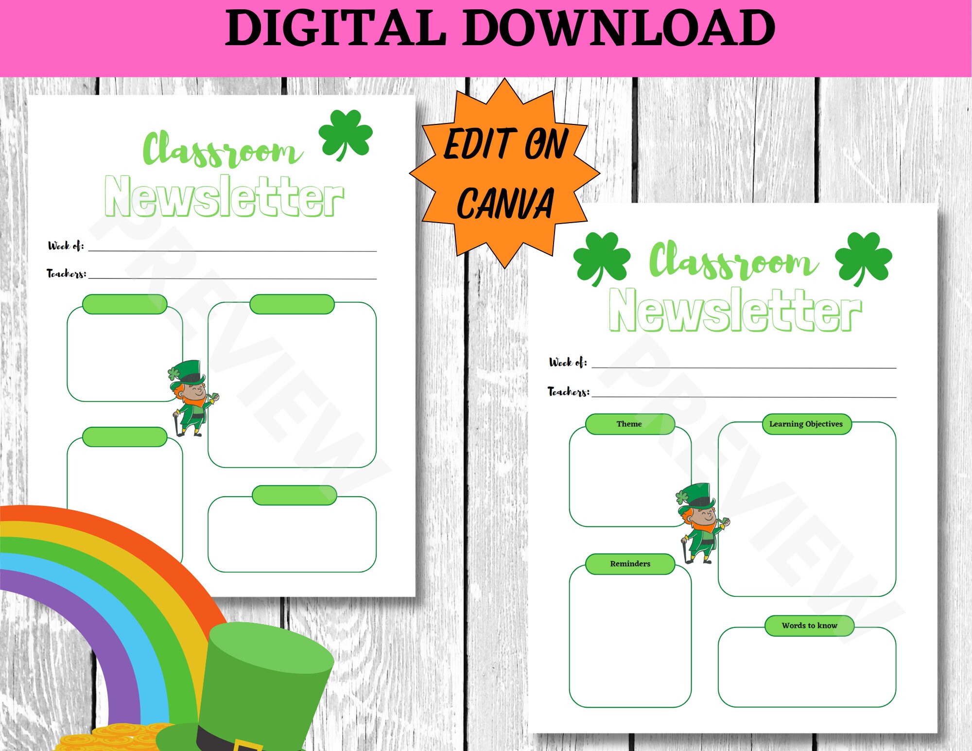 Lesson Plan Template, Newsletter Template, Downloadable Planner, Unique ...