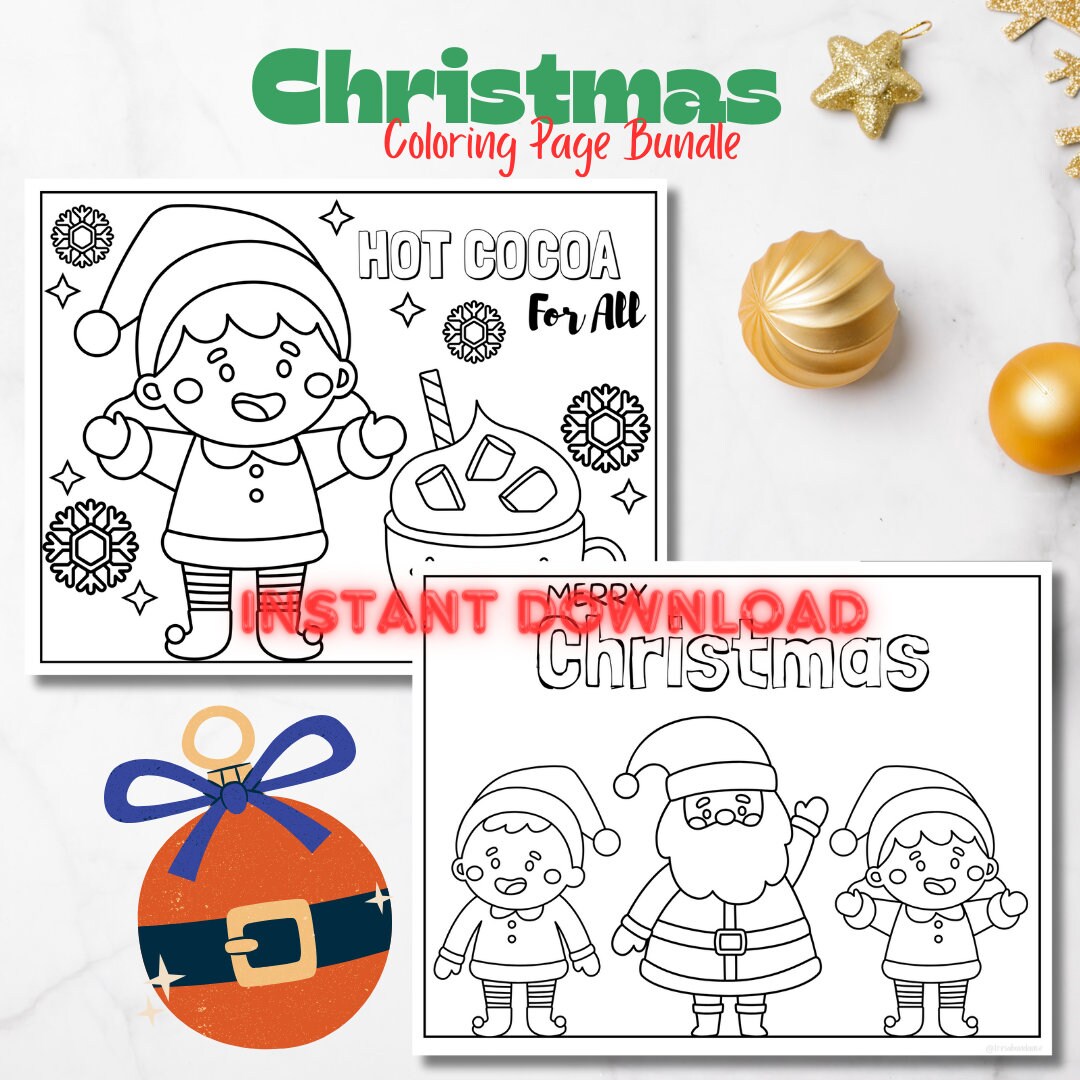 Christmas Coloring Page Bundle, Tracing Worksheet, Christmas Placemat ...