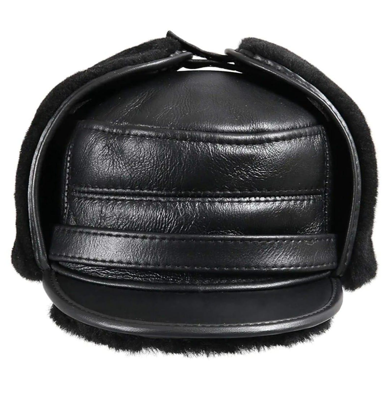 Black Pilot Hat With Fur Lining Trapper – 100% Sheepskin, Adjustable ...