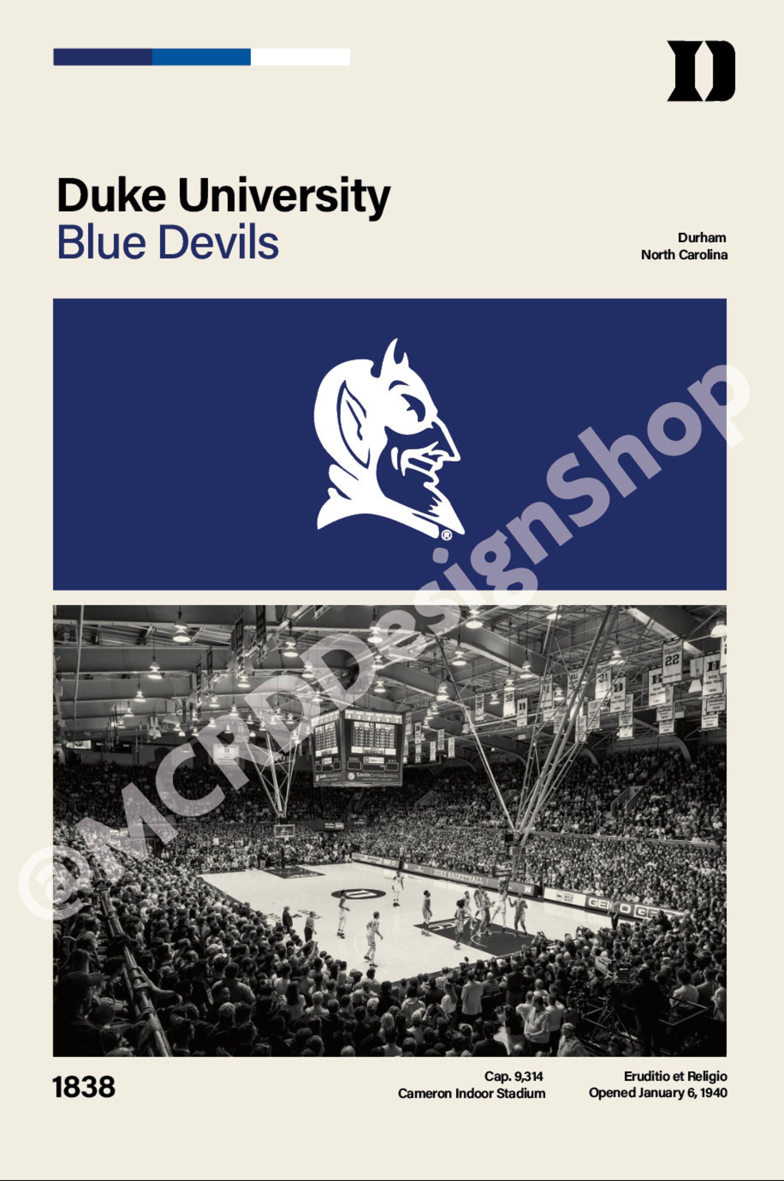 Duke University | Retro Digital Print | Cameron Indoor | for Office ...