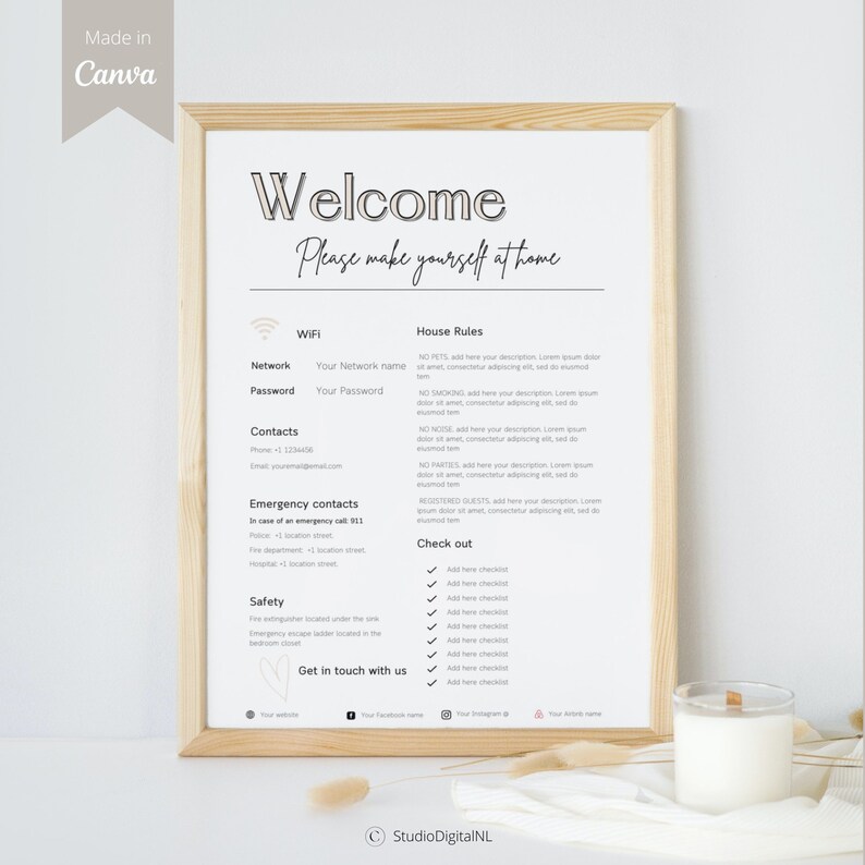Welcome Sign Template Guest Arrival Poster Wifi Poster - Etsy