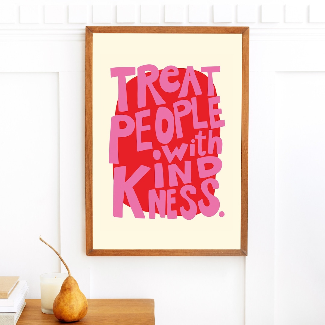 Maximalist, Vivid Pink Colourful ' Kindness ' Typography Poster, Funky ...