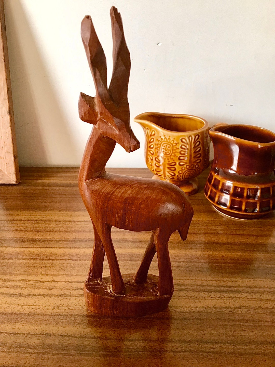 Vintage Wooden Antelope Statue, Hand Carved Wooden Antelope, Gazelle ...