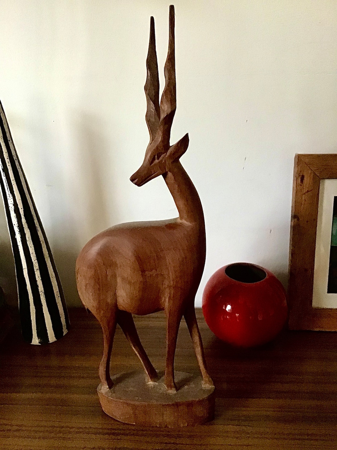 Vintage Wooden Antelope Statue, Hand Carved Wooden Antelope, Gazelle ...