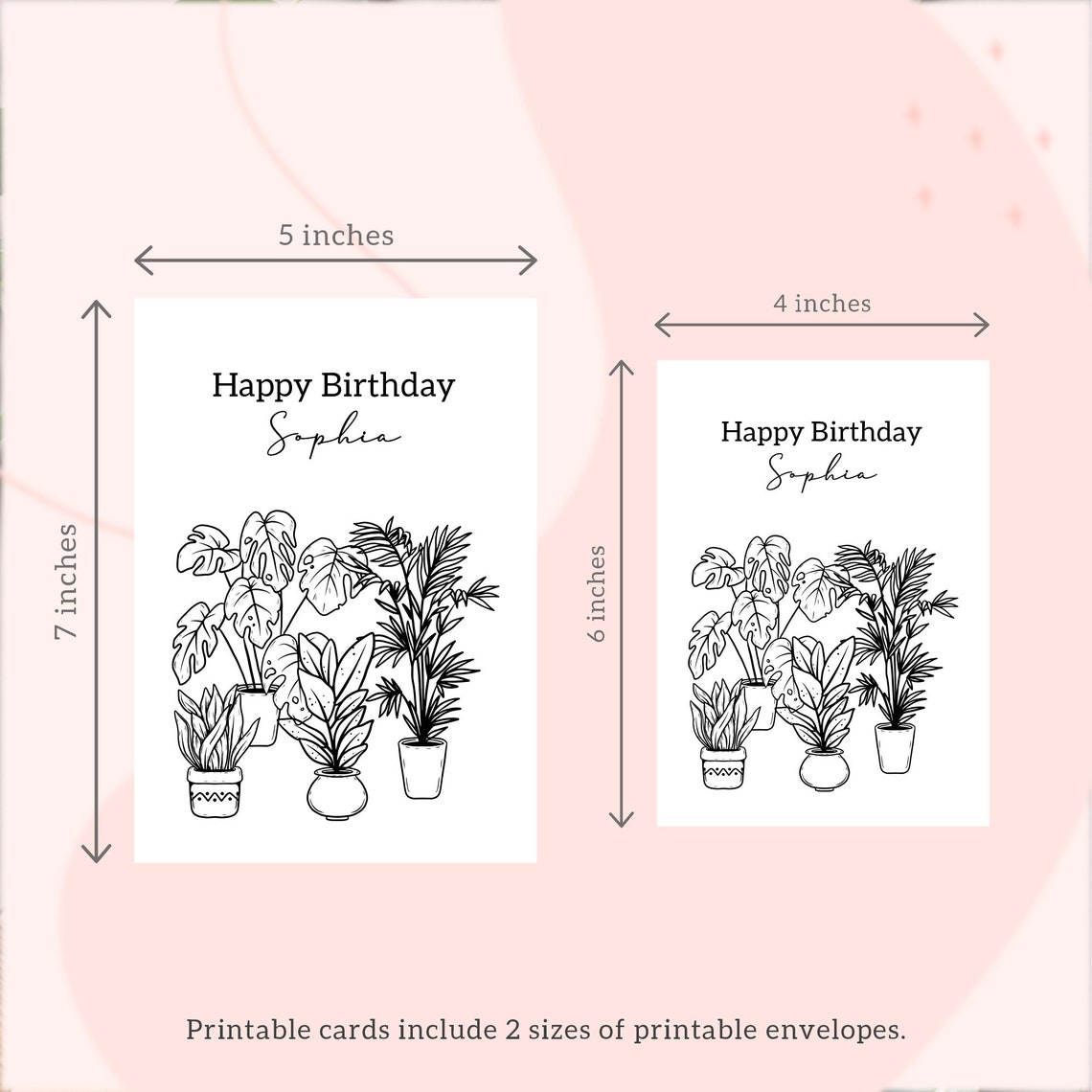 Plants Birthday Card Printable Card Digital Card for Her B/w Plant ...
