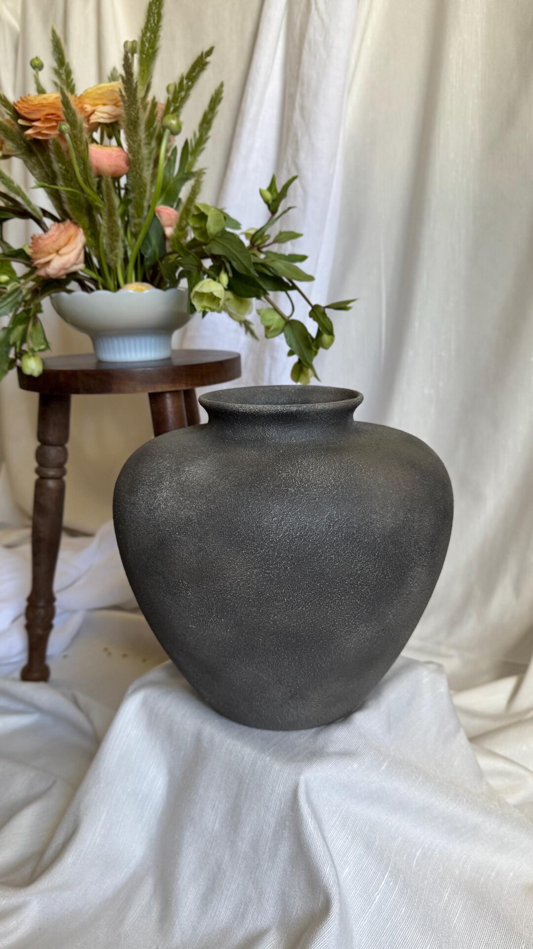 Aged Artisan Warm Earthy Dark Stone Vessel Aged Look Vase Hand Crafted ...