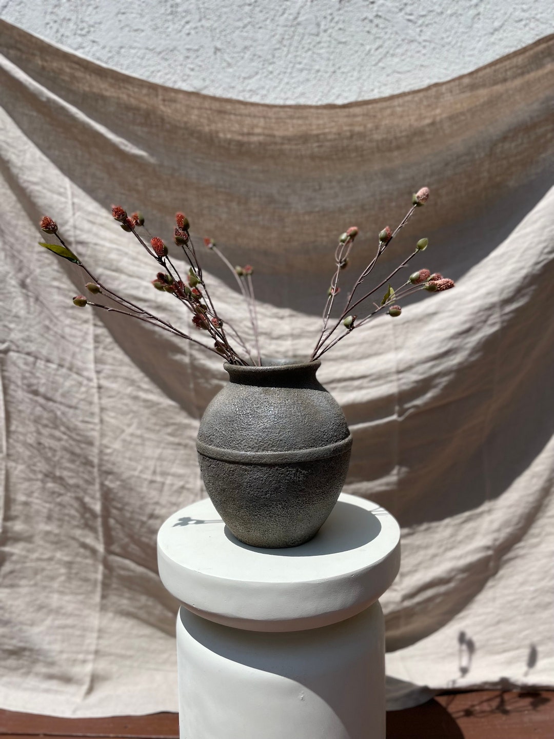 Aged Pottery Artisan Dark Earthy Stone Vessel Aged Vase Hand Crafted ...