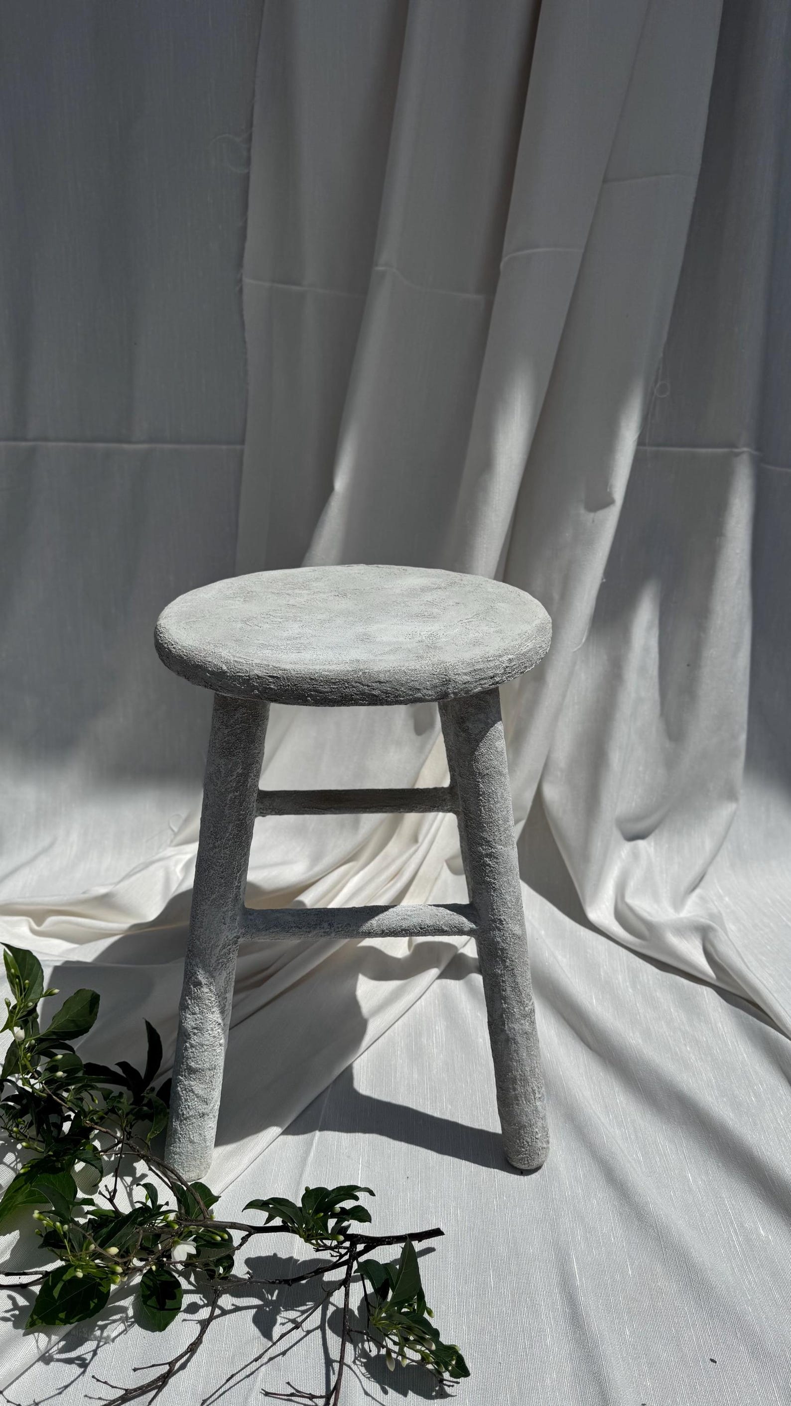 Stone Plaster Crafted Texture Tan White Stool/side Table/ Plant Stand ...