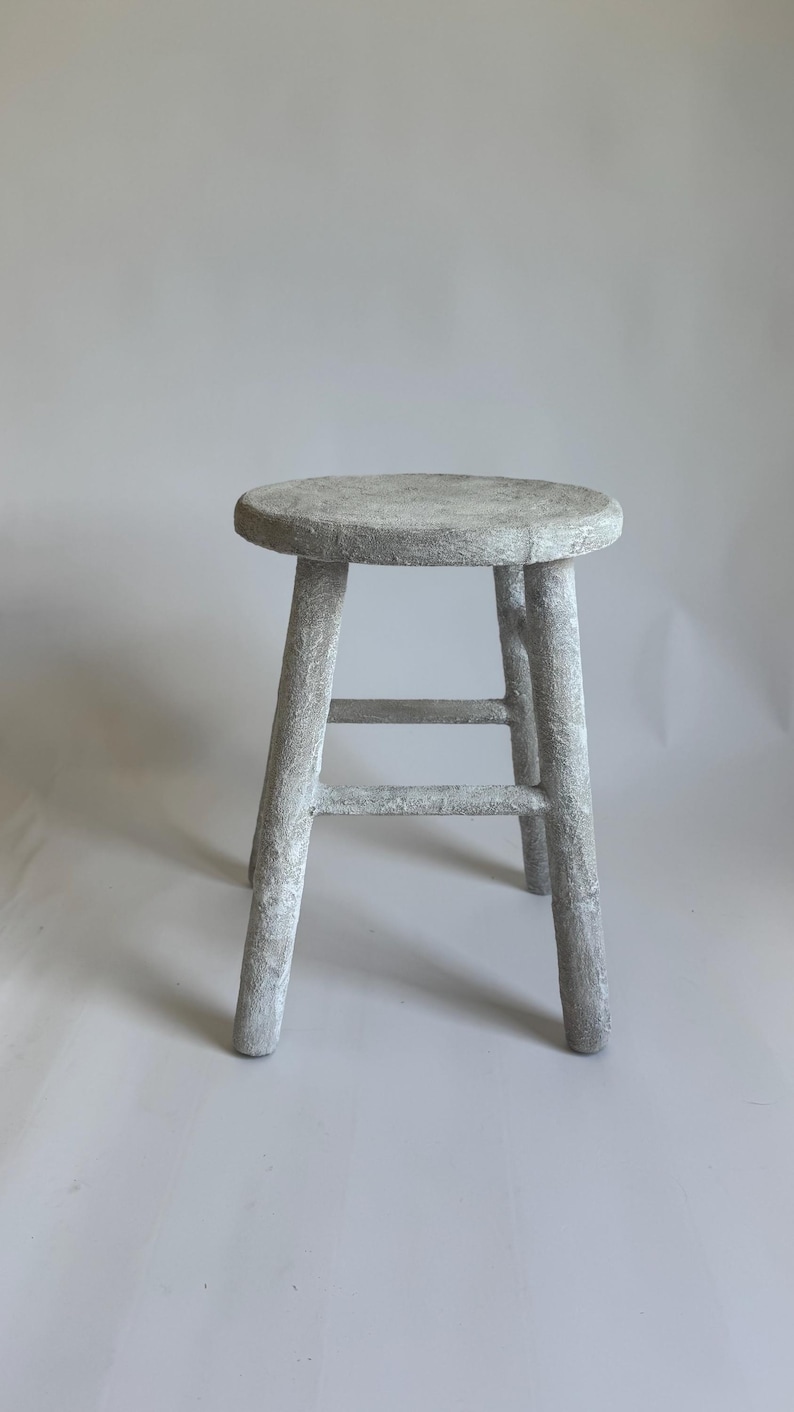 Stone Plaster Crafted Texture Tan White Stool/side Table/ Plant Stand ...