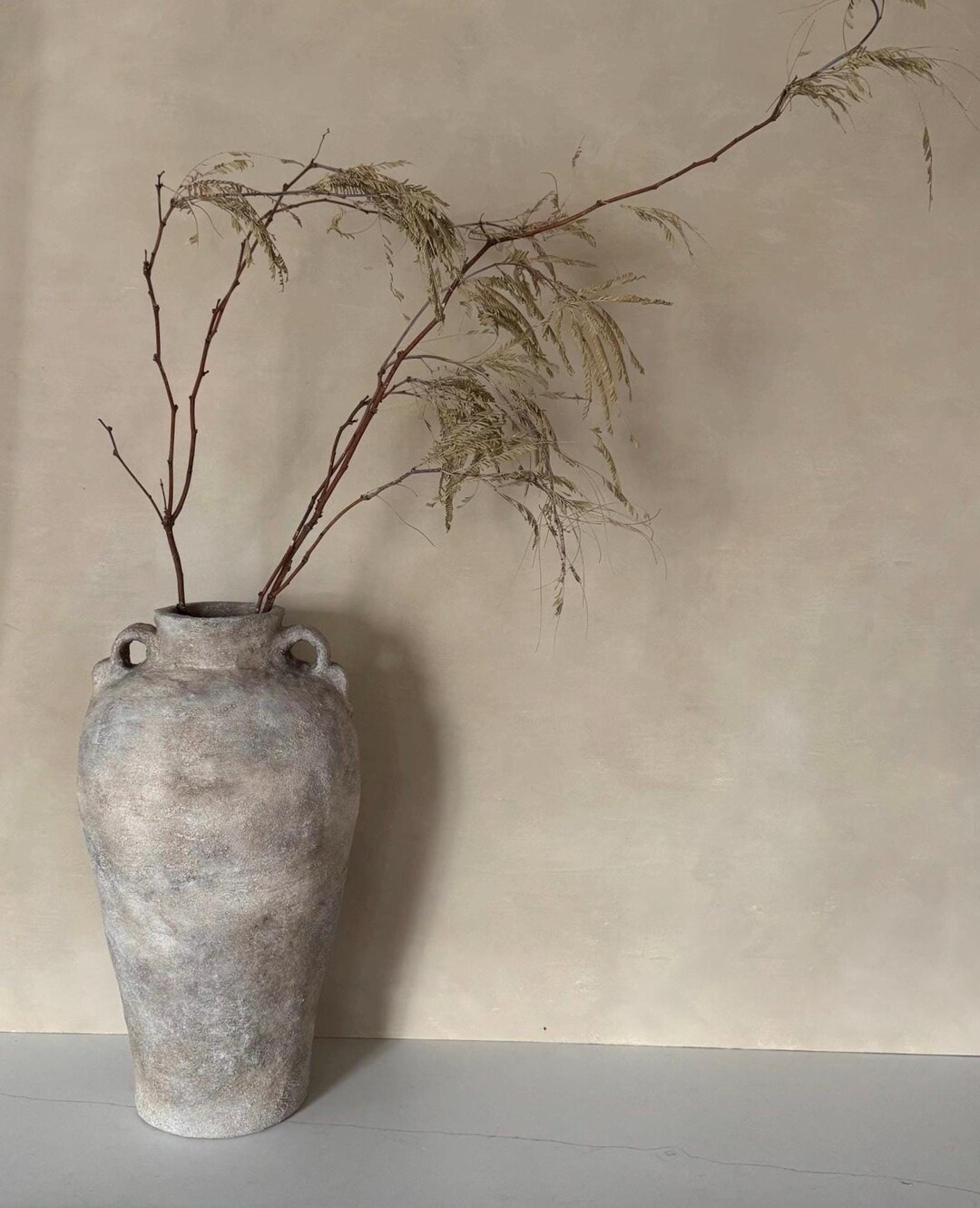 Aged Pottery Artisan Warm Earthy Beige Stone Vessel Aged Vase Hand ...
