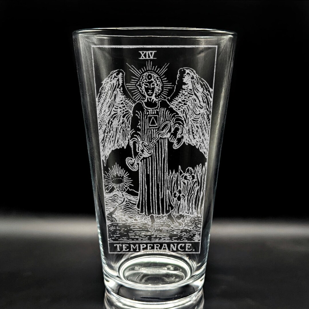 TEMPERANCE Rider-waite Tarot Card Engraved 16oz Pint Glass Esoteric ...