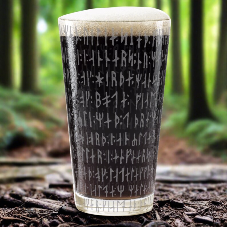 NORDIC VIKING RUNES Engraved 16oz Pint Glass | Handcrafted Norse Symbol ...