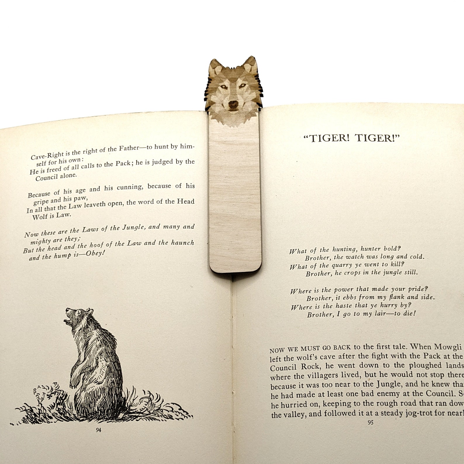 WOLF Engraved Bookmark | 1/8" Baltic Birch | Reader Wildlife Animal ...