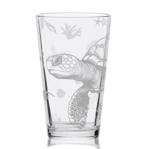 SEA TURTLE Engraved 16oz Pint Glass | Ocean Animals Marine Life Water ...
