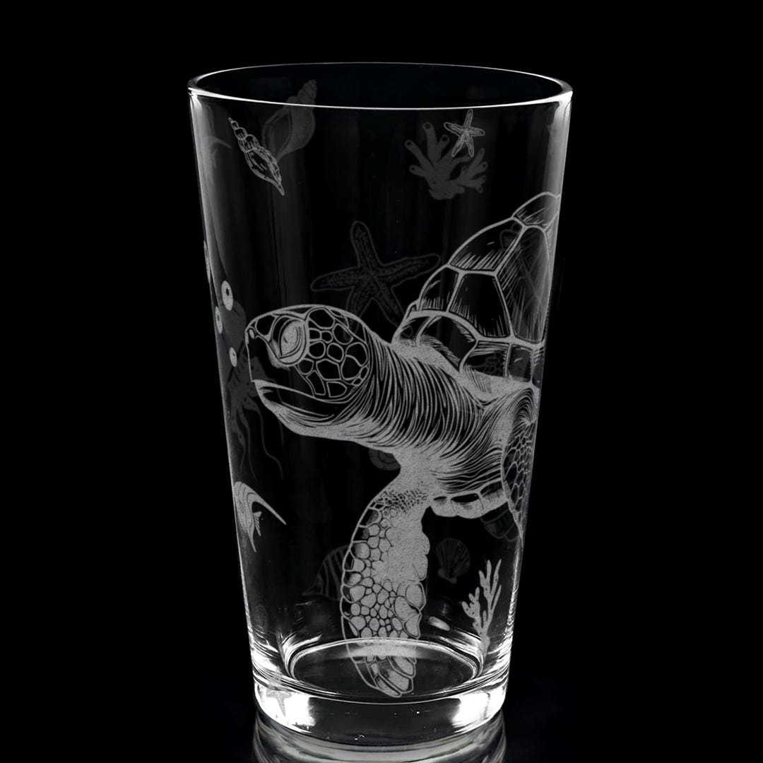 SEA TURTLE Engraved 16oz Pint Glass | Ocean Animals Marine Life Water ...