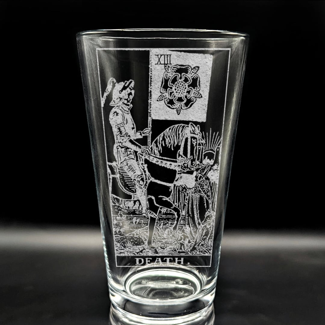 DEATH Rider-waite Tarot Card Engraved 16oz Pint Glass Esoteric Mystic ...
