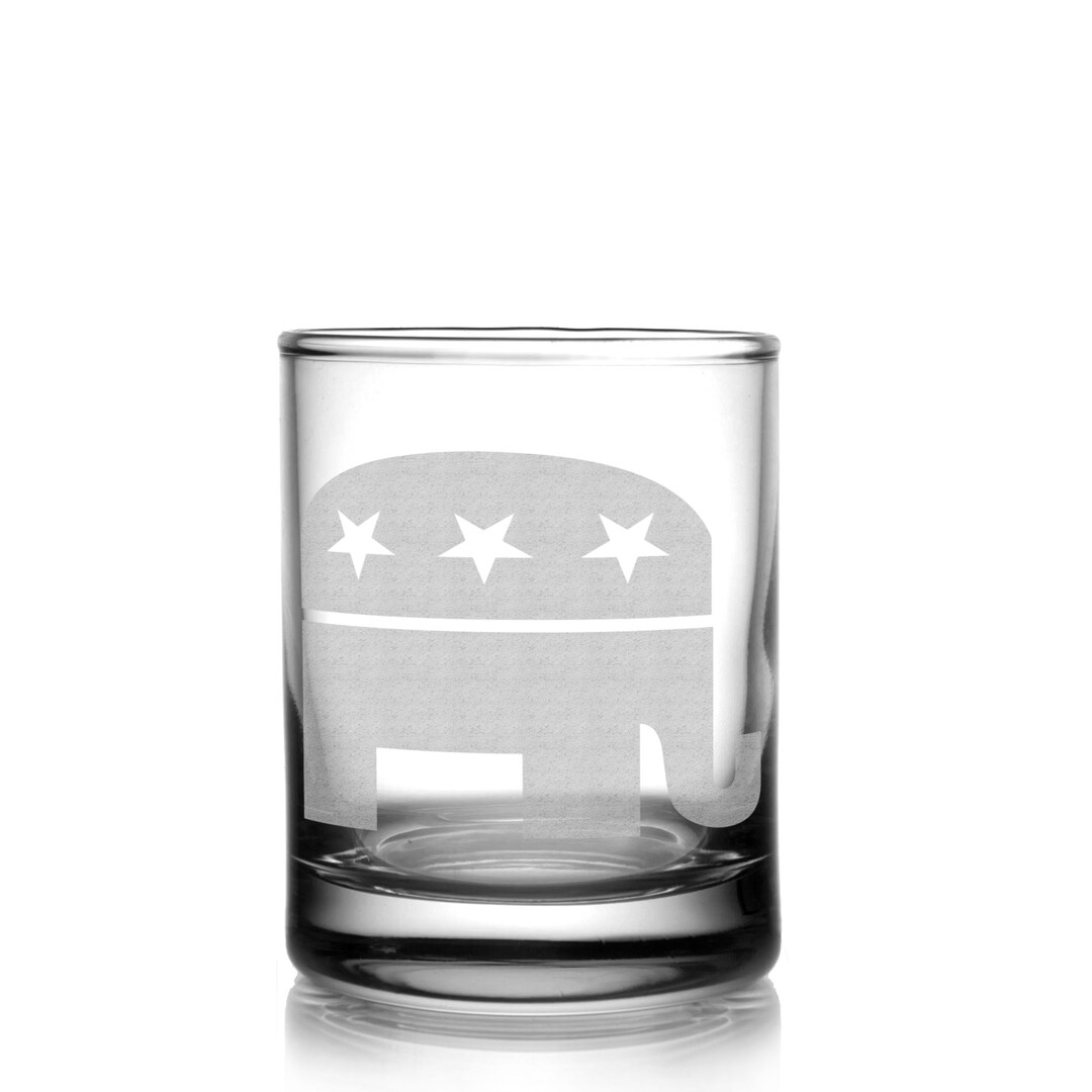 REPUBLICAN GOP EMBLEM Engraved 3oz Shot Glass Emblem of Values Elephant ...