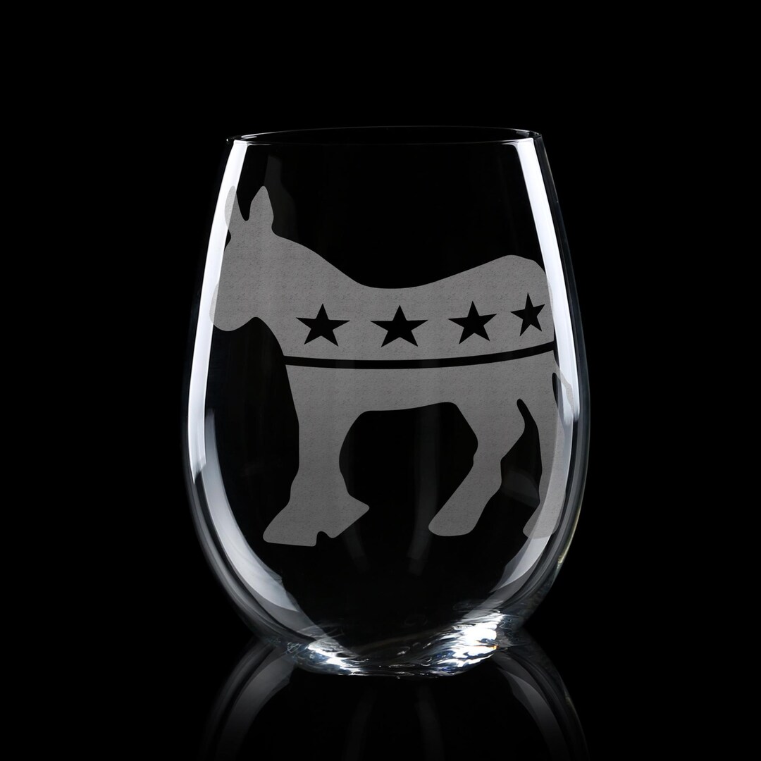 DEMOCRAT EMBLEM Engraved 17oz Wine Glass | Donkey Political Party ...